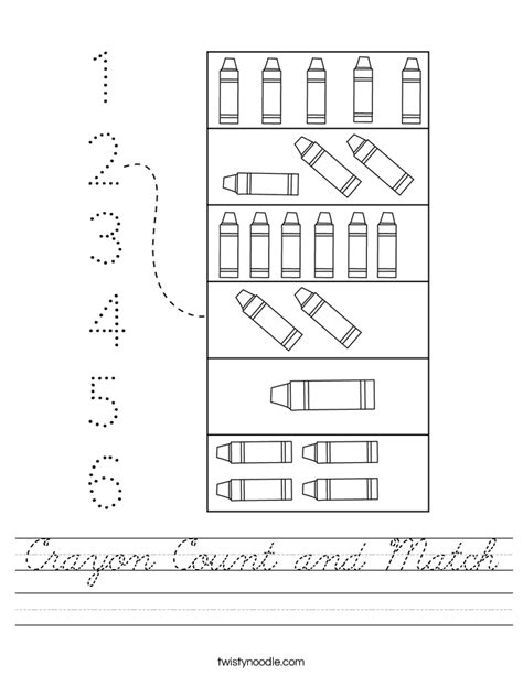 Crayon Count And Match Worksheet Cursive Twisty Noodle