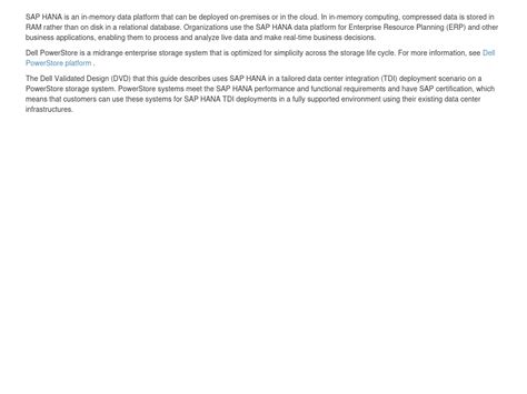 Solution Overview Dell Validated Design For Sap Hana Tdi With Dell Powerstore Storage Dell