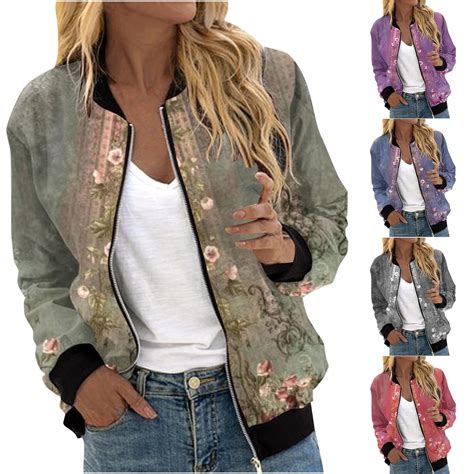 Bomber Jacket Women Zip Up Long Sleeve Fall Jackets Women Fashion Casual Loose Blazer Jackets