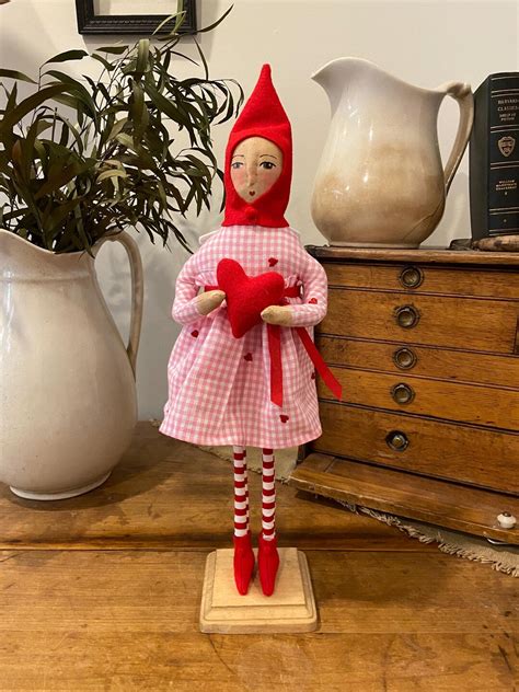Folk Art Pixie Valentines Day Decor Handmade Primitive Cupid Etsy