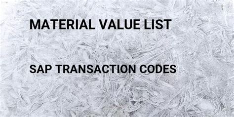 Material Value List Tcode In SAP Transaction Codes List