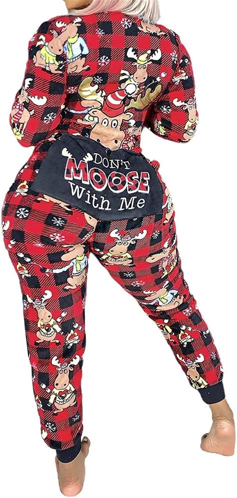 Duanyozu Women Sexy Christmas Butt Flap Pajamas Deep V