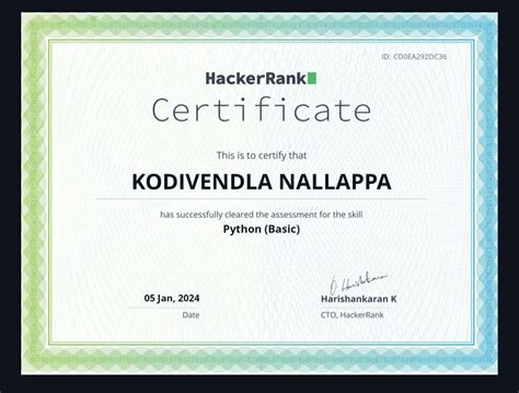 Kodivendla Nallappa On Linkedin Pythonbasic Hackerrank Certificate