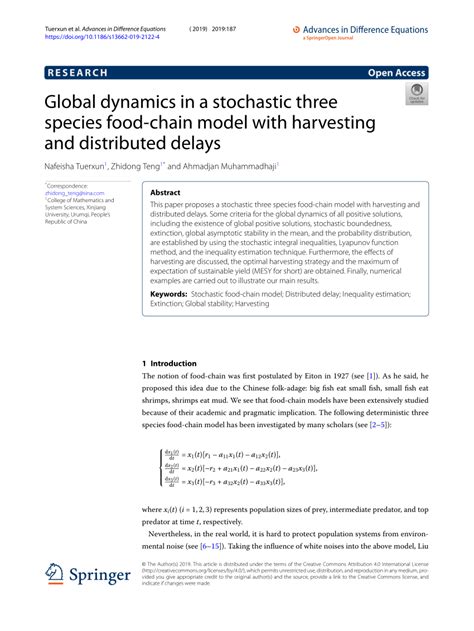 Pdf Global Dynamics In A Stochastic Three Species Food Chain Model