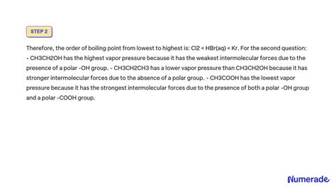 Solved Rank Following By Order Of Boiling Point Lowest To Highest Hbr Aq Cl2 Kr Rank