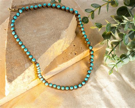 Vintage Tennis Necklace For Women Turquoise Gemstone Retro Boho