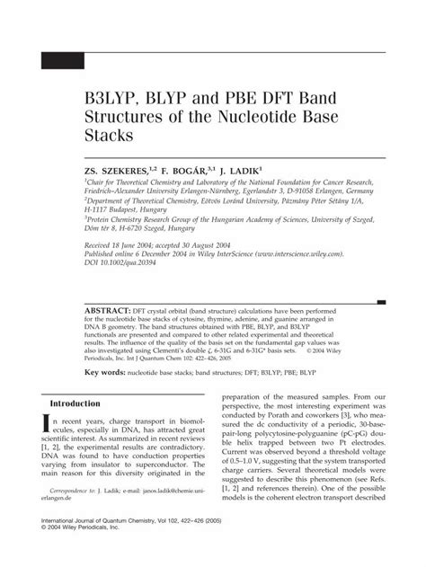 Pdf B3lyp Blyp And Pbe Dft Band Structures Of The Nucleotide Base