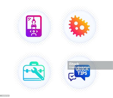 박테리아 도구 케이스 및 크레인 발톱 기계 아이콘 세트 빠른 팁 기호 벡터 갈고리 발톱에 대한 스톡 벡터 아트 및 기타 이미지