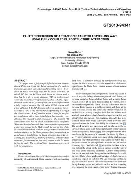 Pdf Flutter Prediction Of A Transonic Fan With Travelling Wave Using