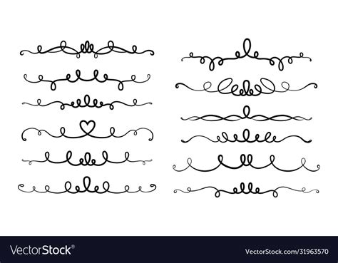 Divider Curl Calligraphic Decorative Vintage Set Vector Image