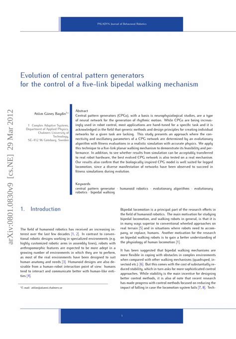 Pdf Evolution Of Central Pattern Generators For The · Evolution Of Central Pattern