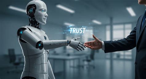 Robot And Human Reaching For Handshake Symbolizing Trust And Collaboration Stock Illustration