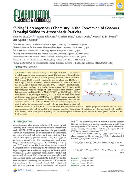 Pdf Sizing Heterogeneous Chemistry In The Conversion Of Gaseous Dimethyl Sulfide To