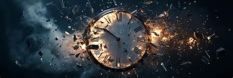Time Exploding A Conceptual Clock Image A Clock Face Explodes Into Fragments Symbolizing T