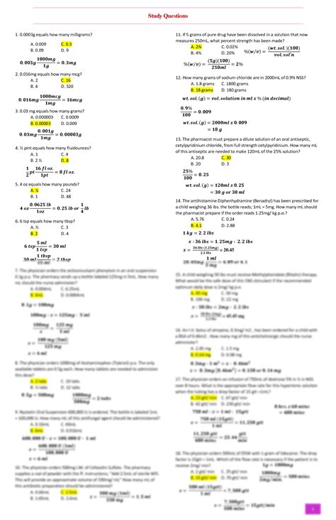 Solution Pharmacy Calculations Practice Quiz Studypool