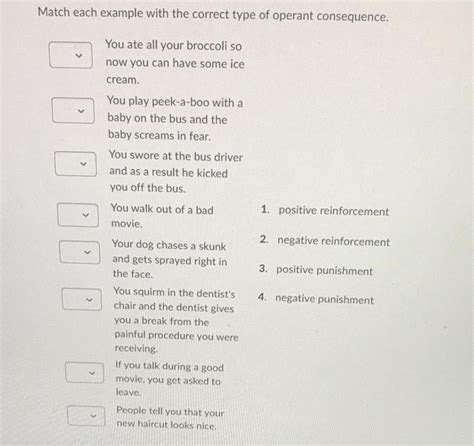 solved match each example with the correct type of operant