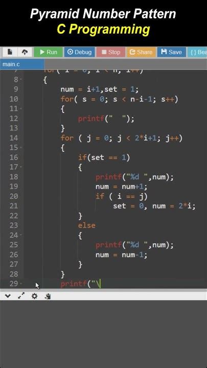Pyramid Number Pattern In C Program C Programming Cprogram Shorts