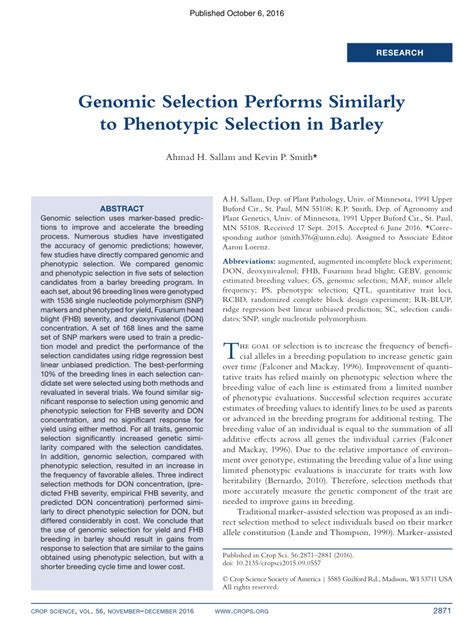 Pdf Genomic Selection Performs Similarly To Phenotypic Selection In