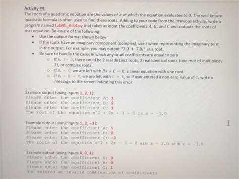 Solved Activity 4 The Roots Of A Quadratic Equation Are
