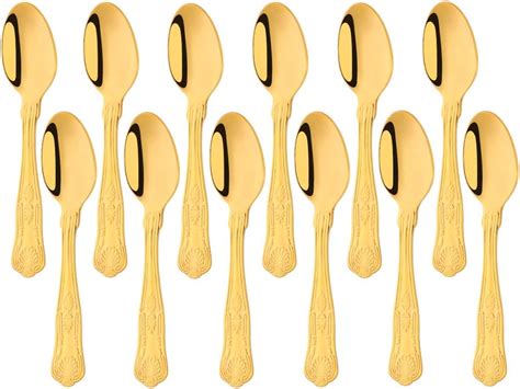 12개 커피 스푼 팩 푸딩용 골드 스테인리스 스틸 미니 핫 초콜릿 에스프레소 및 데미타스 바이어 스타 티몬