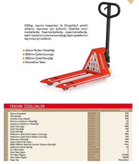 Wf Manuel Mİnİ Transpalet 500 Kg Demirkan Çelik Halat