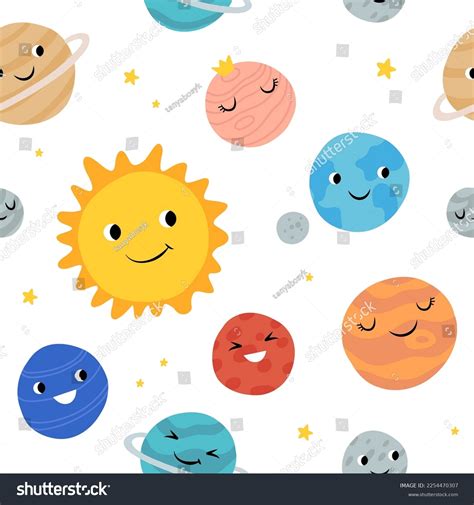 Cute Planets Solar System Happy Faces Stock Vector Royalty Free
