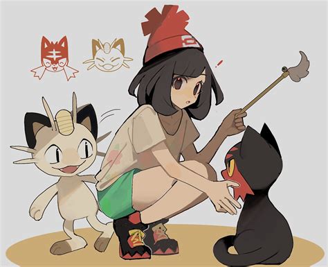 950magi618 Litten Meowth Selene Pokemon Nintendo Pokemon Pokemon Sm Highres 1girl