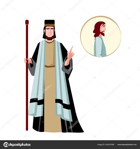 Colorful Image Pharisee Pointing His Finger Jesus Christ Simple Flat