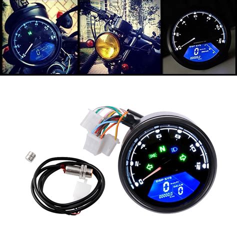 LCD Digital Motorcycle Speedometer Tachometer Cafe Racer Moto Odometer