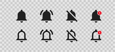플랫 스타일로 설정된 벨 알림 아이콘 소셜 미디어 사용자 인터페이스 모바일 앱 Ui 웹 버튼 구독 벡터 기호 프리미엄 벡터