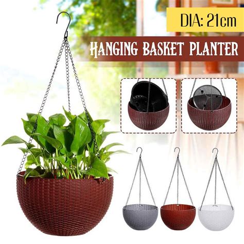 Badu Bg Дебела висяща кошница имитация на саксия за цветя от ратан Градинска саксия Пластмасова