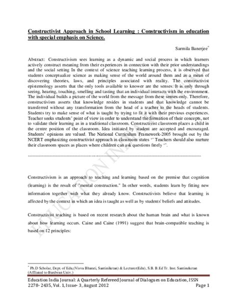Pdf Constructivist Approach In School Learning Constructivism In Education With Special