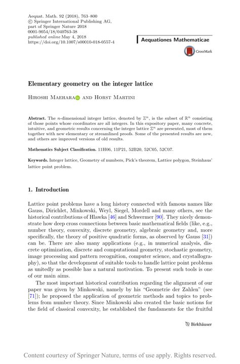 Elementary Geometry On The Integer Lattice Request Pdf