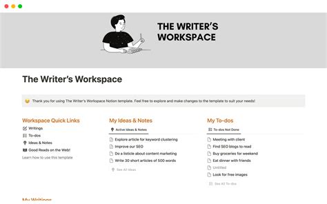 the writer s workspace notion template
