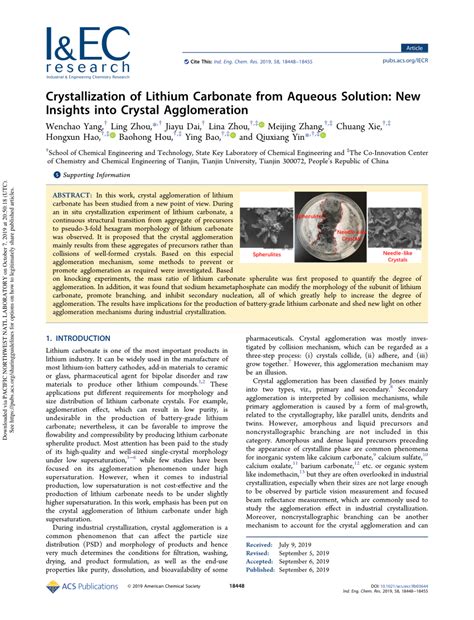 Pdf Crystallization Of Lithium Carbonate From Aqueous Solution New