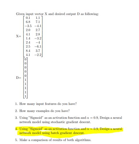Solved Given Input Vector X And Desired Output D As