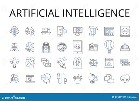 Artificial Intelligence Line Icons Collection Machine Learning Cognitive Computing Digital