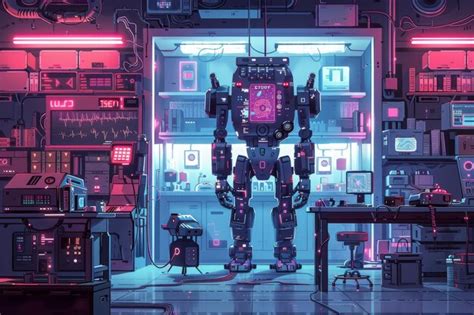 Cybernetic Robot In A High Tech Workshop Representing Ai Driven Innovation Advanced Technology