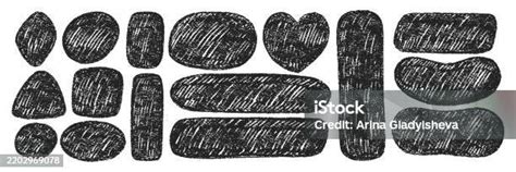거친 질감의 추상적인 얼룩 모양 세트 크레용과 분필 질감을 가진 손으로 그린 그림 Linocut 벡터 일러스트 레이 션 가능성에 대한 스톡 벡터 아트 및 기타 이미지