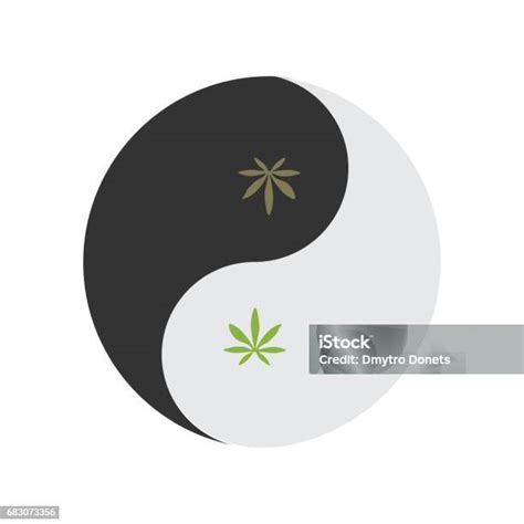 음과 양 심볼 이라고 Taijitu 잡 초 잎과 조화의 상징으로 의료 마리화나 또는 마리화나 소비 기호 또는 아이콘입니다 Tai Chi에 대한 스톡 벡터 아트 및 기타