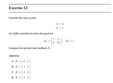 Solved Consider the state system: x˙1=x2x˙2=u An LQR | Chegg.com