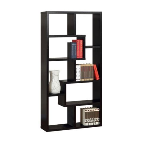 71 Inch Tall Modern Wood Bookcase 8 Shelves Staggered Cube Design