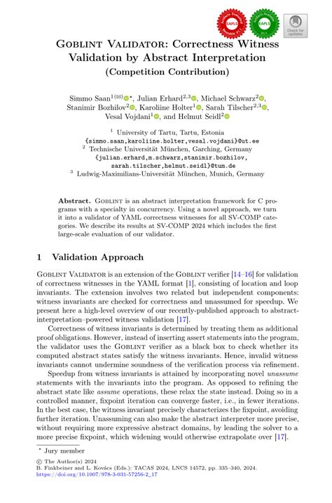 Pdf Goblint Validator Correctness Witness Validation By Abstract