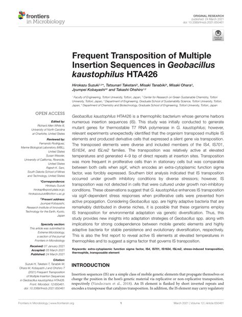 Pdf Frequent Transposition Of Multiple Insertion Sequences In Geobacillus Kaustophilus Hta426