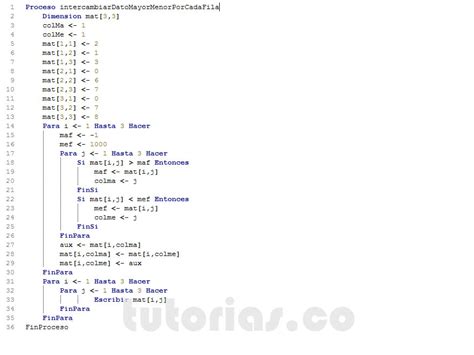 Arreglos Pseint Intercambiar Dato Mayor Con Menor En Cada Fila