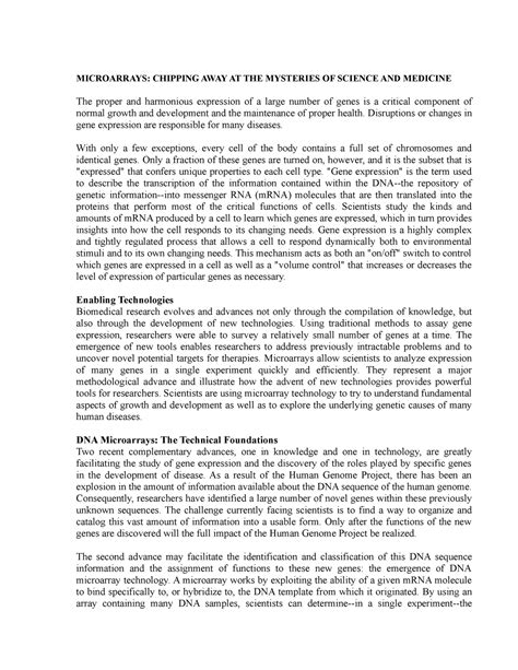 Microarray Lecture Notes MICROARRAYS CHIPPING AWAY AT THE MYSTERIES OF SCIENCE AND