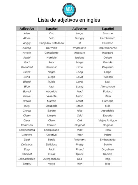 Lista Adjetivos Mas Usados Ingles Pdf Pdf