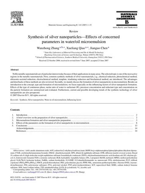 Pdf Synthesis Of Silver Nanoparticles—effects Of Concerned Parameters
