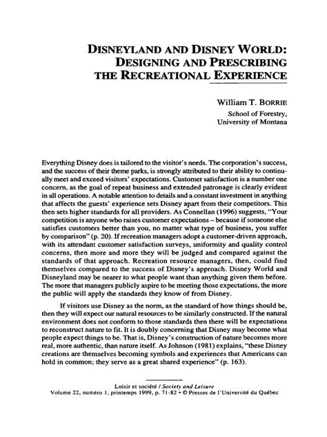 Borrie1999disneylandrecreationalexperience Pdf Experience Customer Satisfaction
