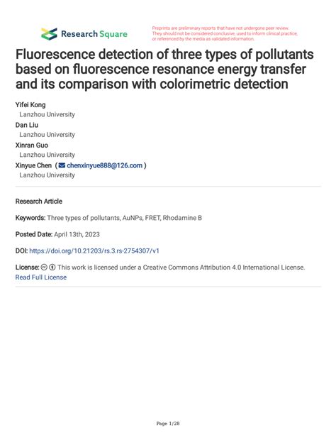 Pdf Fluorescence Detection Of Three Types Of Pollutants Based On Fluorescence Resonance Energy